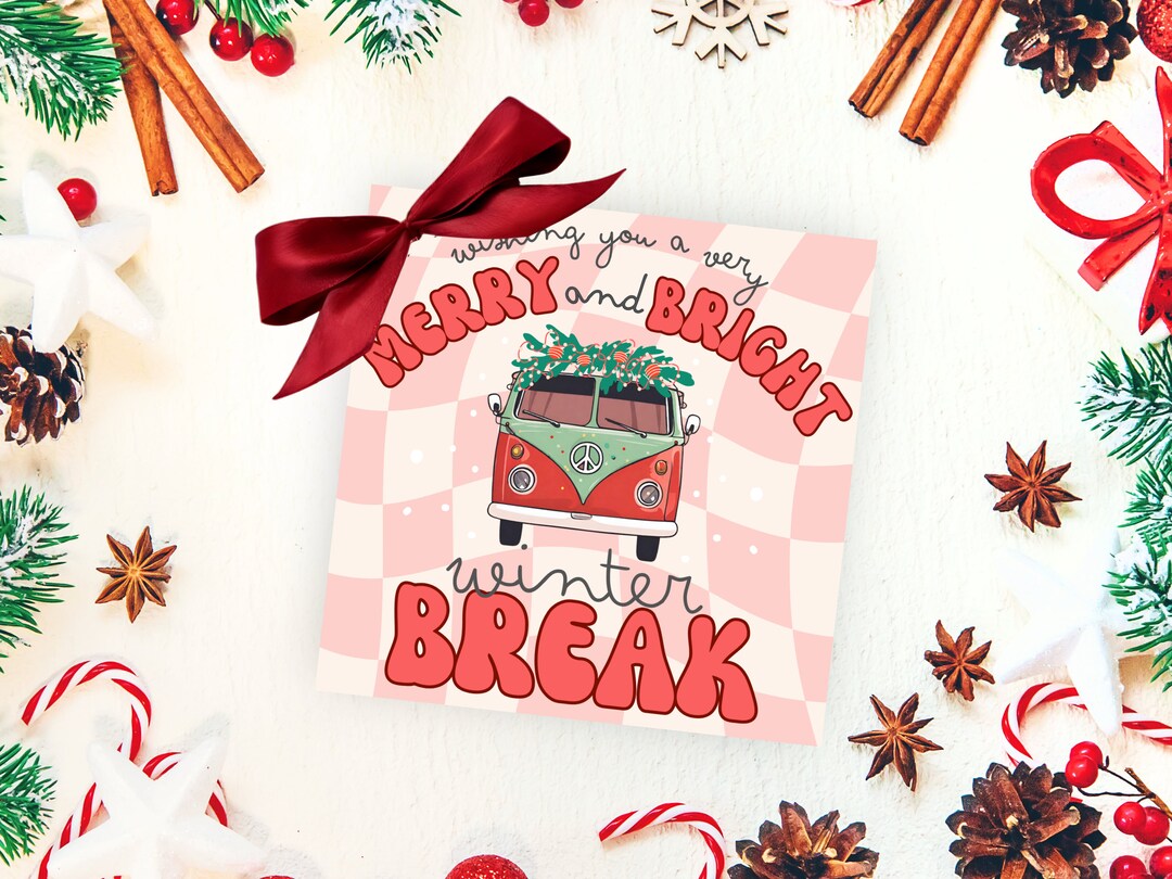 Christmas Teacher Gift Tag, Hippie Christmas Groovy Bus Van, Candy ...