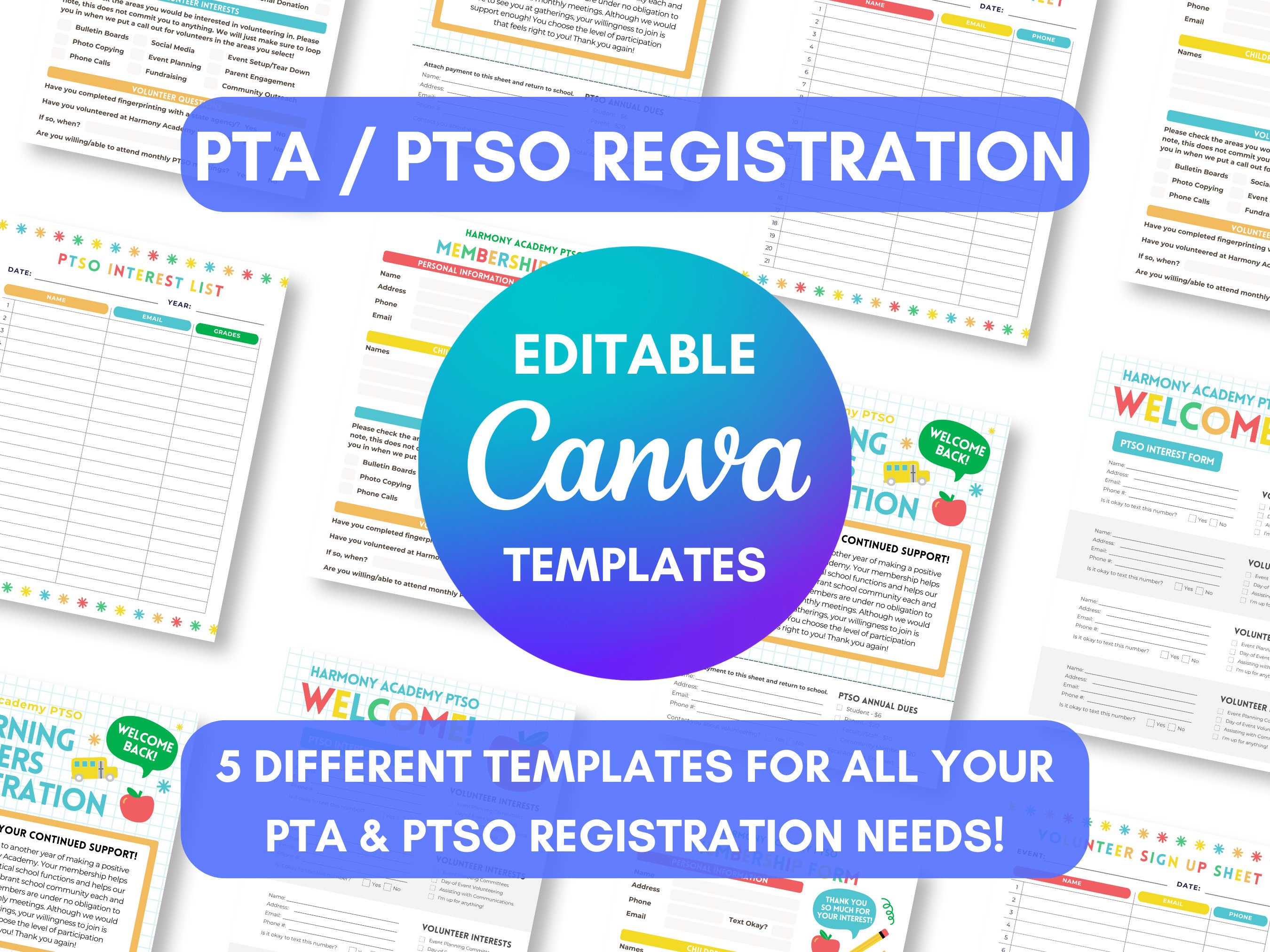 Editable PTA/PTO Registration Forms and Flyers, Volunteer Sign-up Sheet ...