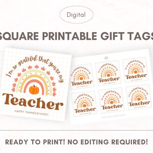 Thanksgiving Teacher Gift Tag, Printable Rainbow Pumpkin (digital ...