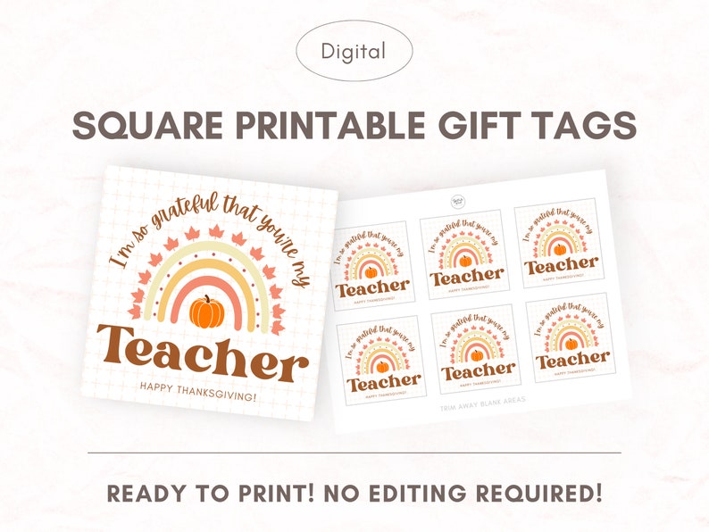 Thanksgiving Teacher Gift Tag, Printable Rainbow Pumpkin (digital ...