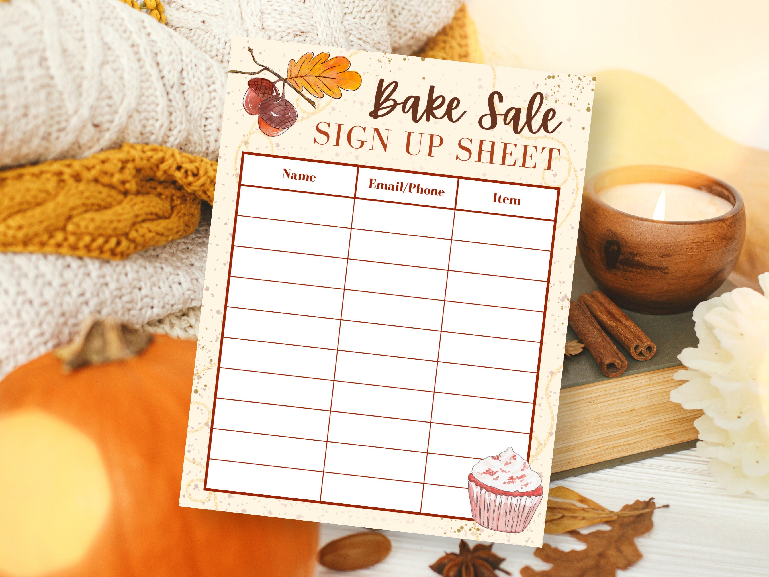 Autumn Bake Sale Sign up Sheet Template Fall Bake Sale Sign - Etsy