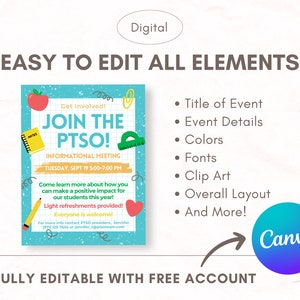 Editable PTA Recruitment Flyer, PTA Membership, Canva Template for PTO ...