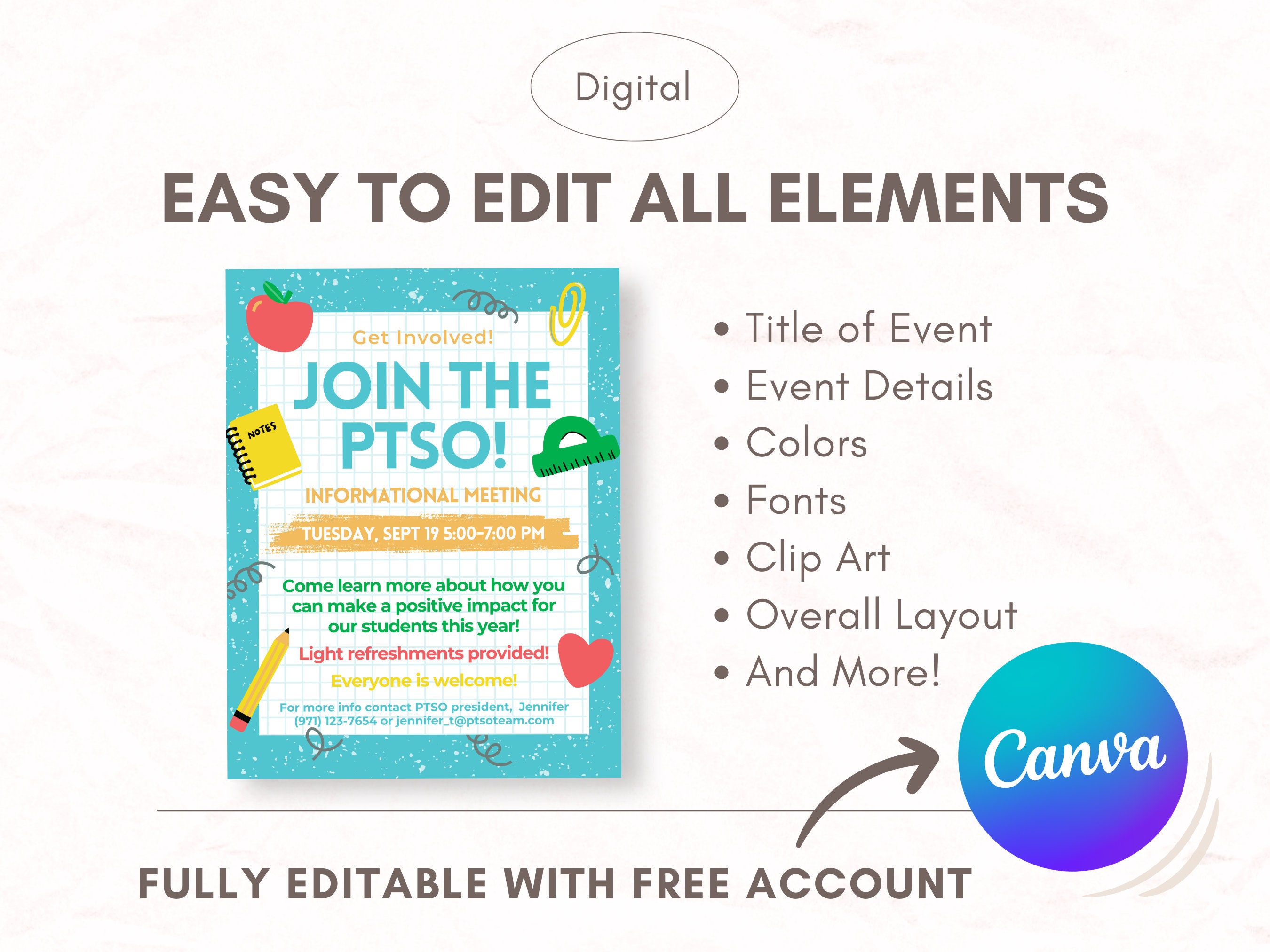 Editable PTA Recruitment Flyer, PTA Membership, Canva Template for PTO ...
