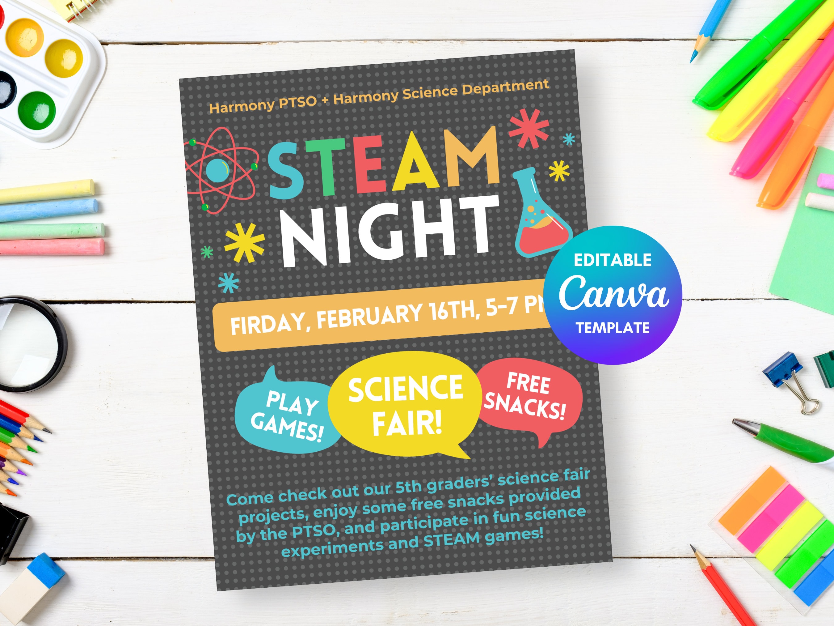 Editable STEAM Night Event Flyer Template PTA Flyer for - Etsy