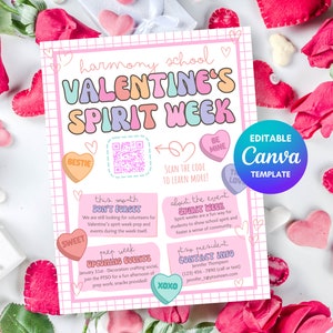 Valentine's Spirit Week Flyer Editable, Spirit Week PTA Fundraiser ...