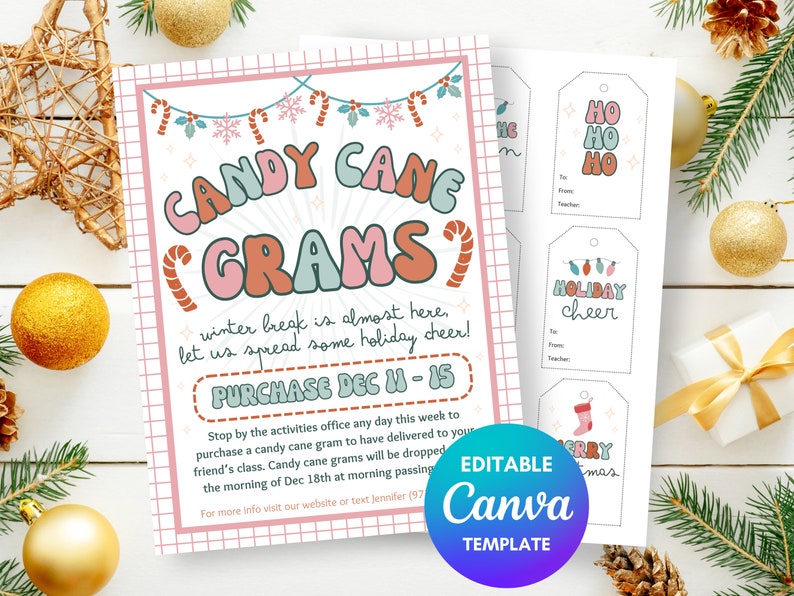 Candy Cane Grams Grams Template, Editable PTA Holiday Event, Canva ...