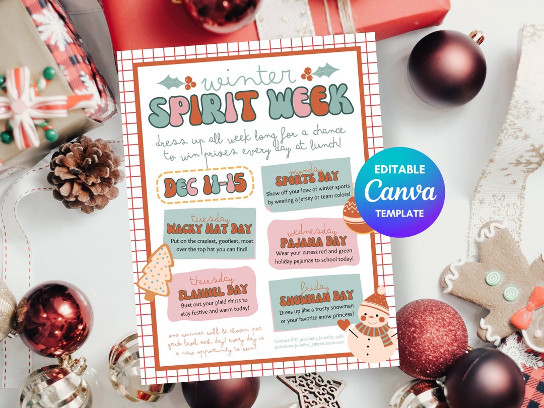 Winter Spirit Week Flyer Template, Christmas Spirit Week, Winter Dress ...