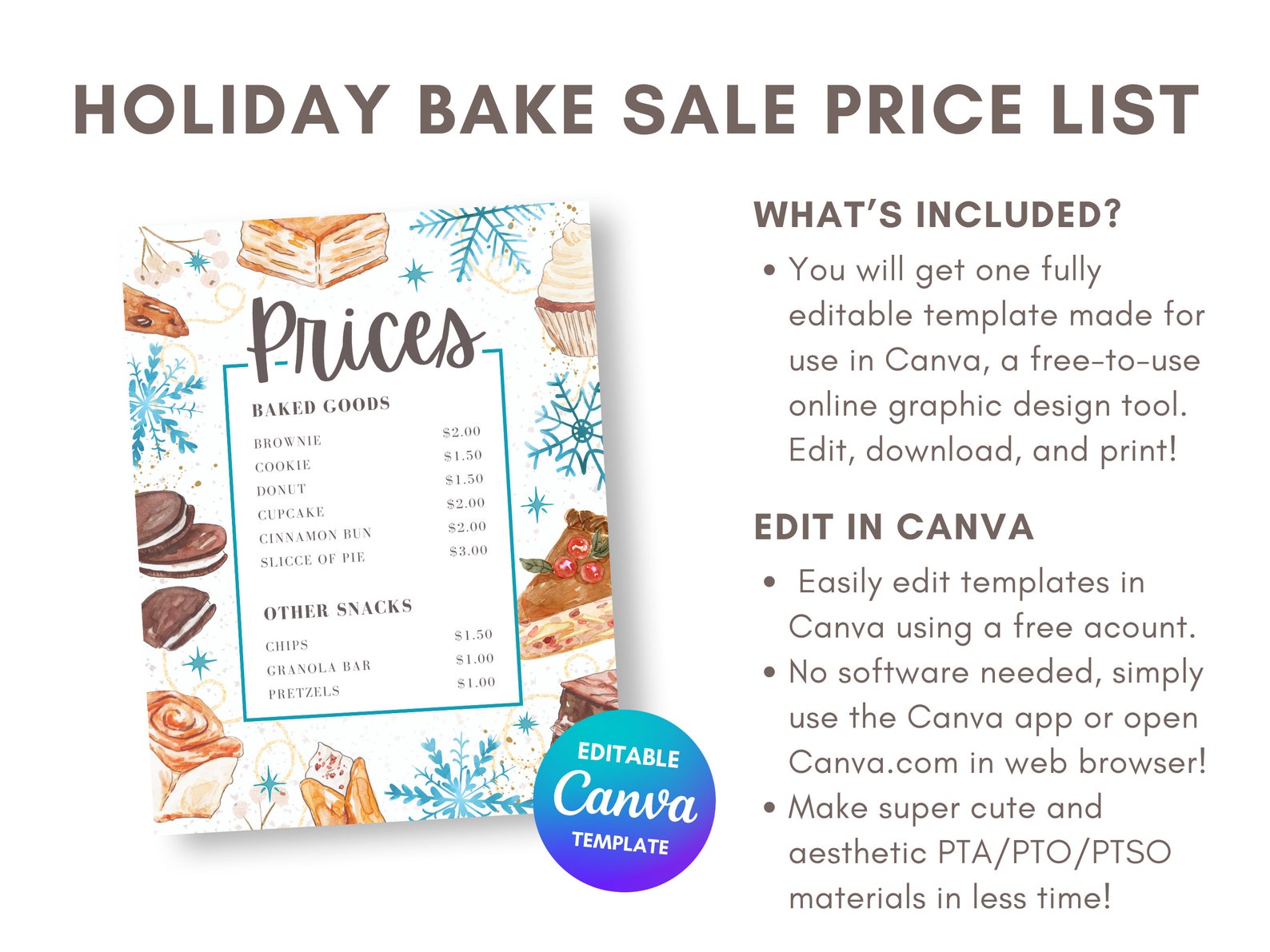Editable Holiday Bake Sale Flyer, School Bake Sale Flyer, Church ...