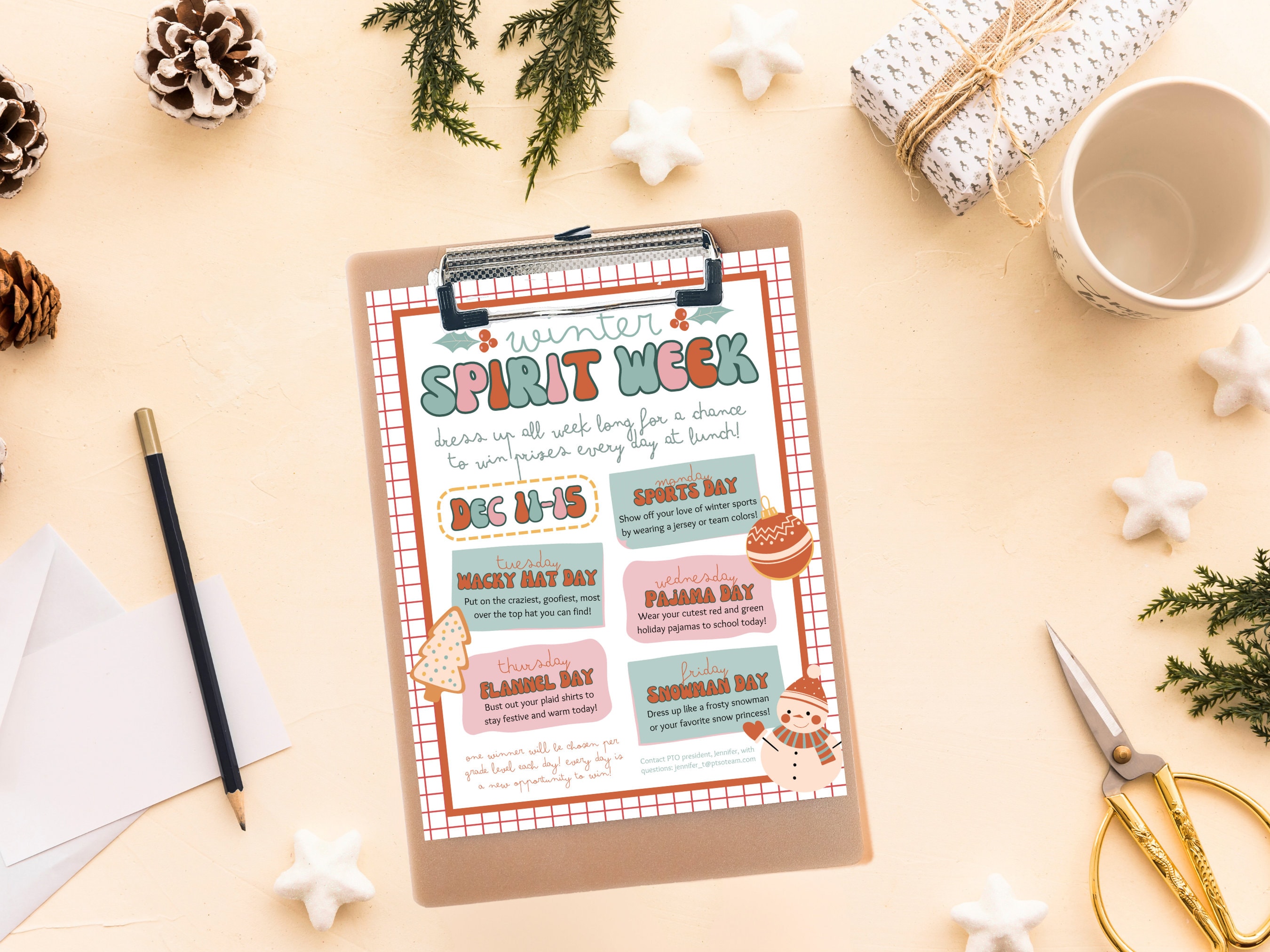 Winter Spirit Week Flyer Template, Holiday Dress-up Days (canva ...