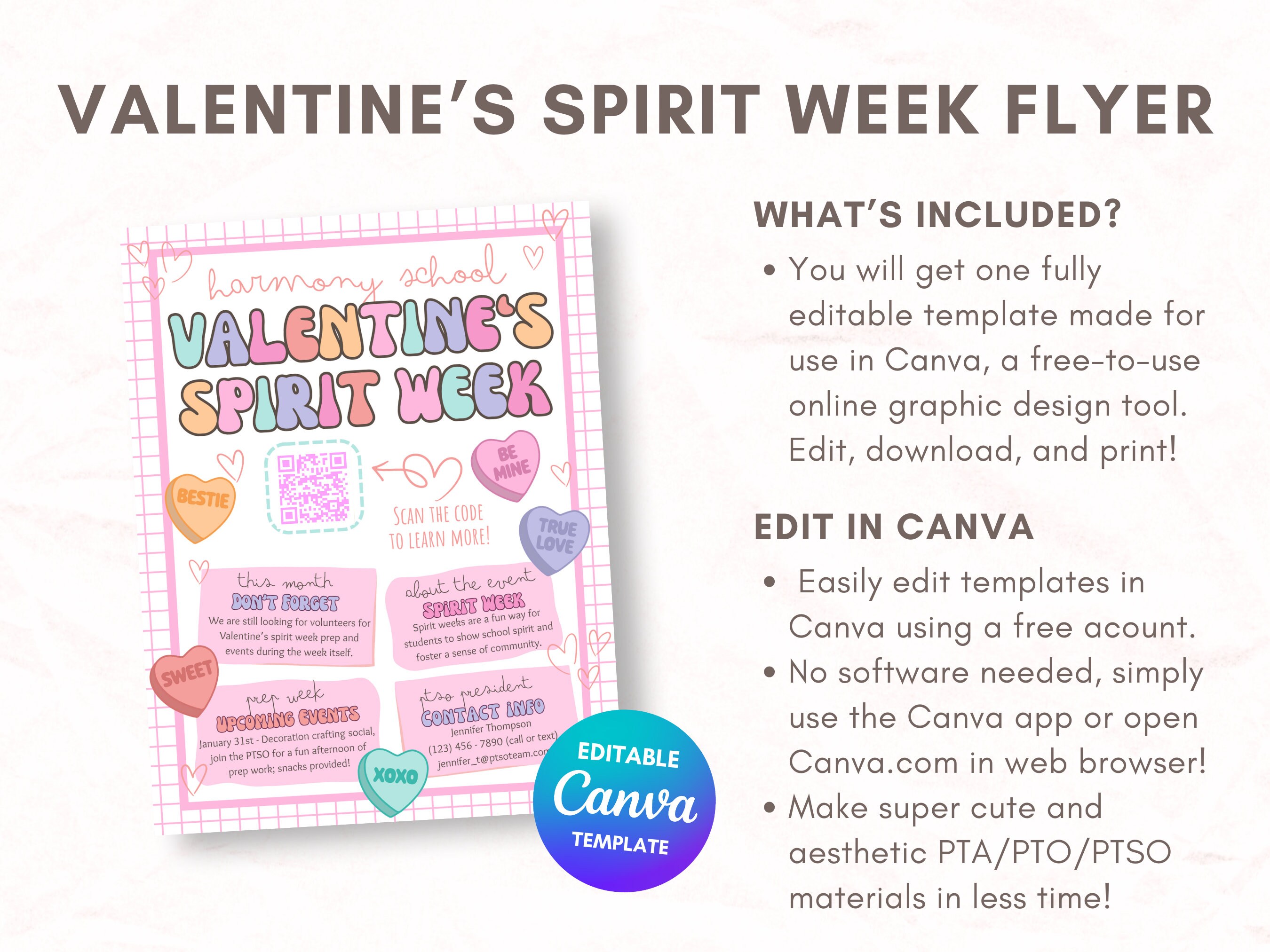 Valentine's Spirit Week Flyer Editable, Spirit Week PTA Fundraiser ...
