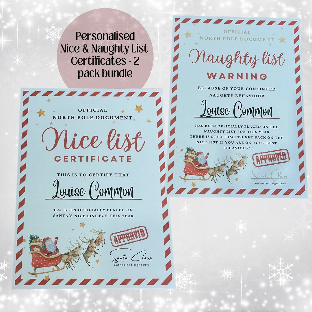 Personalised Santa Nice List and Naughty List Warning Certificate, Xmas ...
