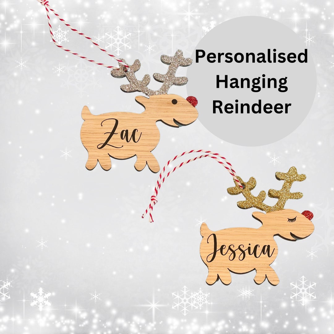 Christmas Placeholders Personalised Hanging Reindeer Xmas Decorations ...