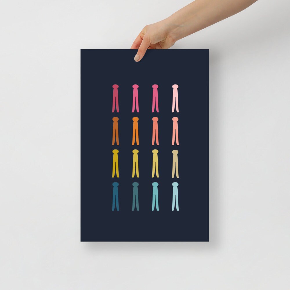 Laundry Room Art: Colorful Clothes Pins Art Print With Navy Blue ...