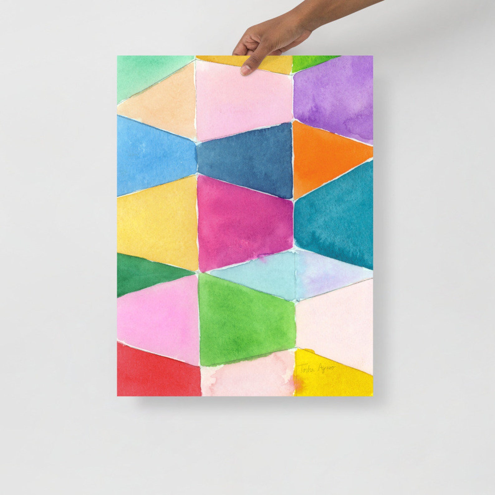 Colorful Abstract Triangles Watercolor Art Print - Etsy UK