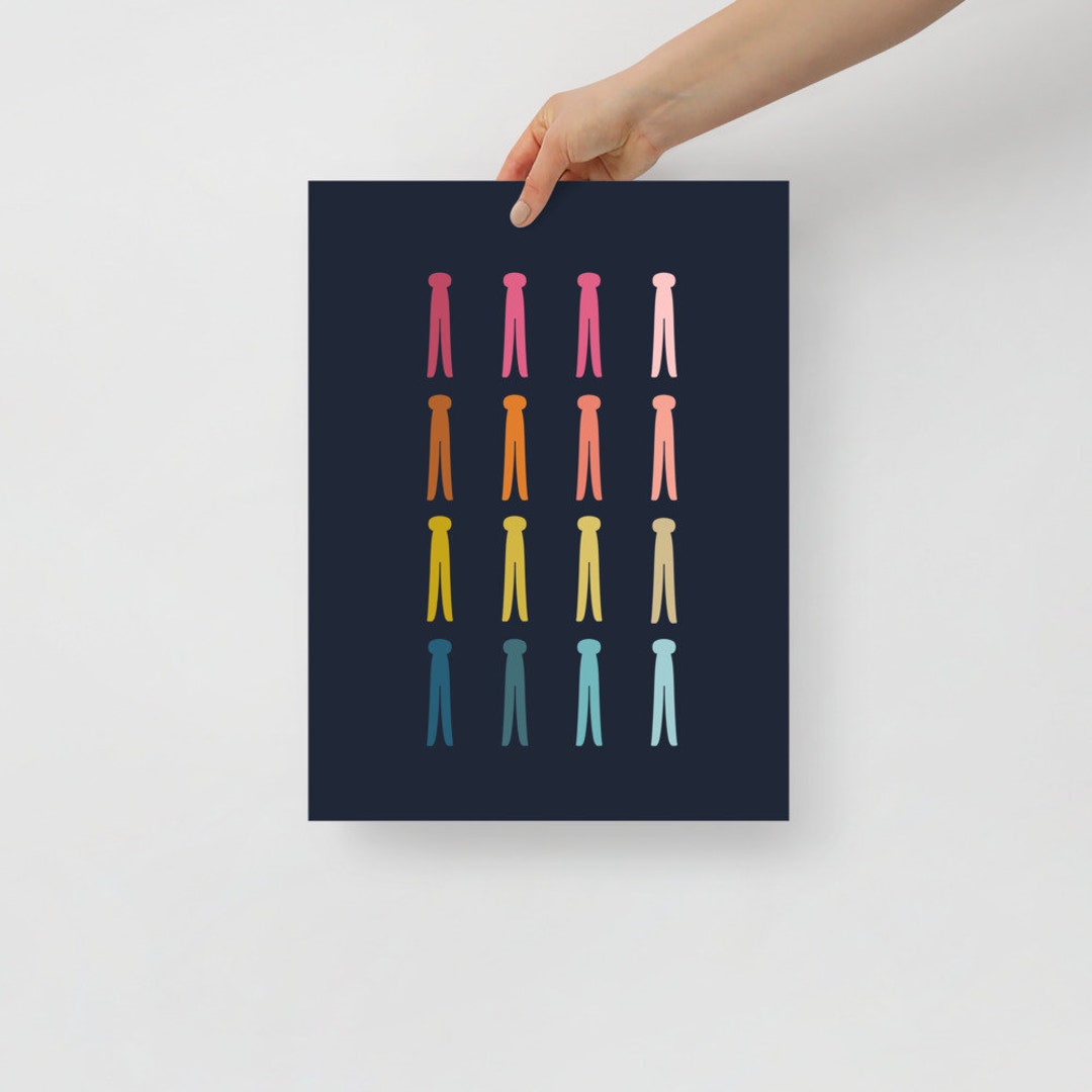 Laundry Room Art: Colorful Clothes Pins Art Print With Navy Blue ...