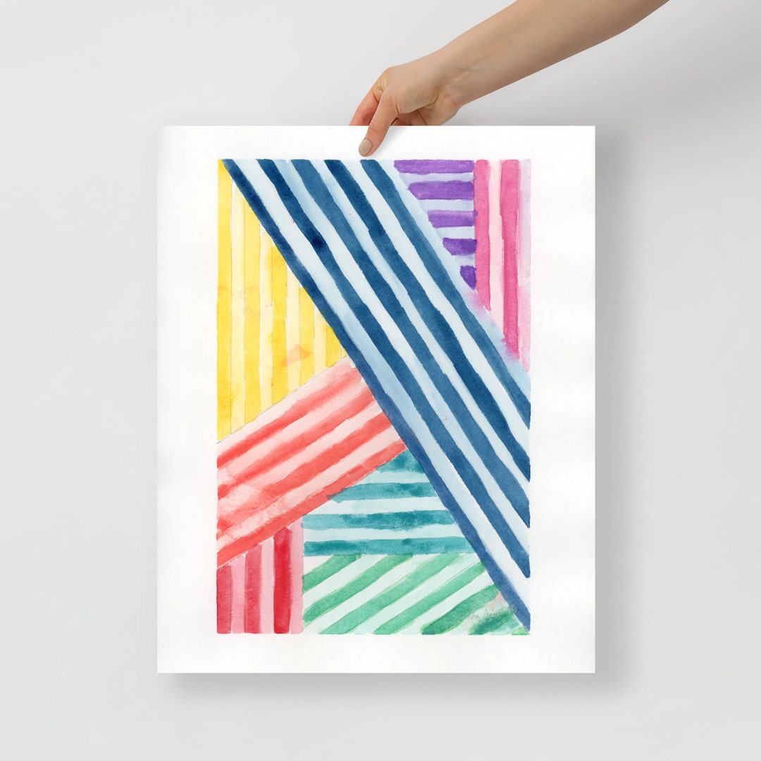 Colorful Abstract Stripes Watercolor Art Print - Etsy