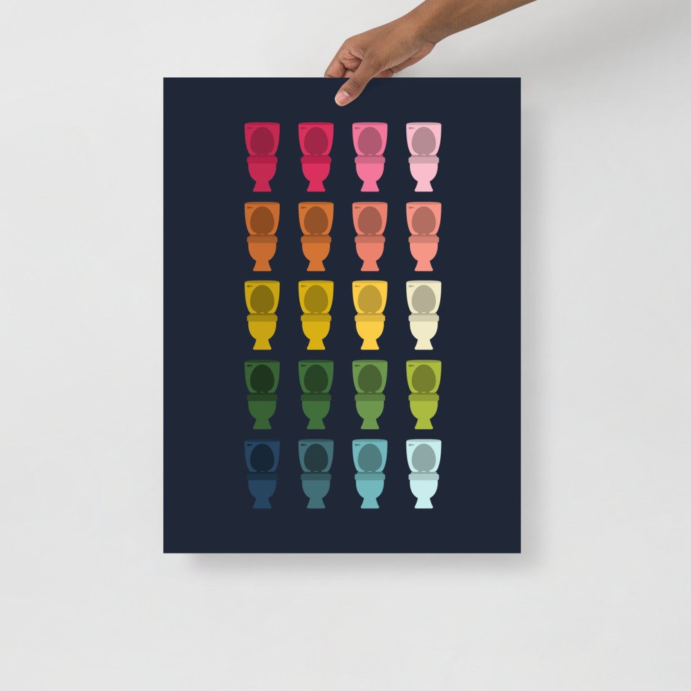 Bathroom Art: Colorful Toilets Art Print With Navy Blue - Etsy UK