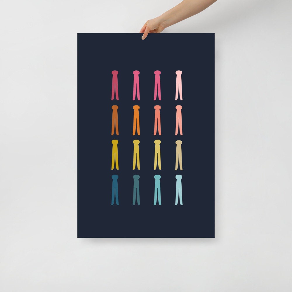 Laundry Room Art: Colorful Clothes Pins Art Print With Navy Blue ...