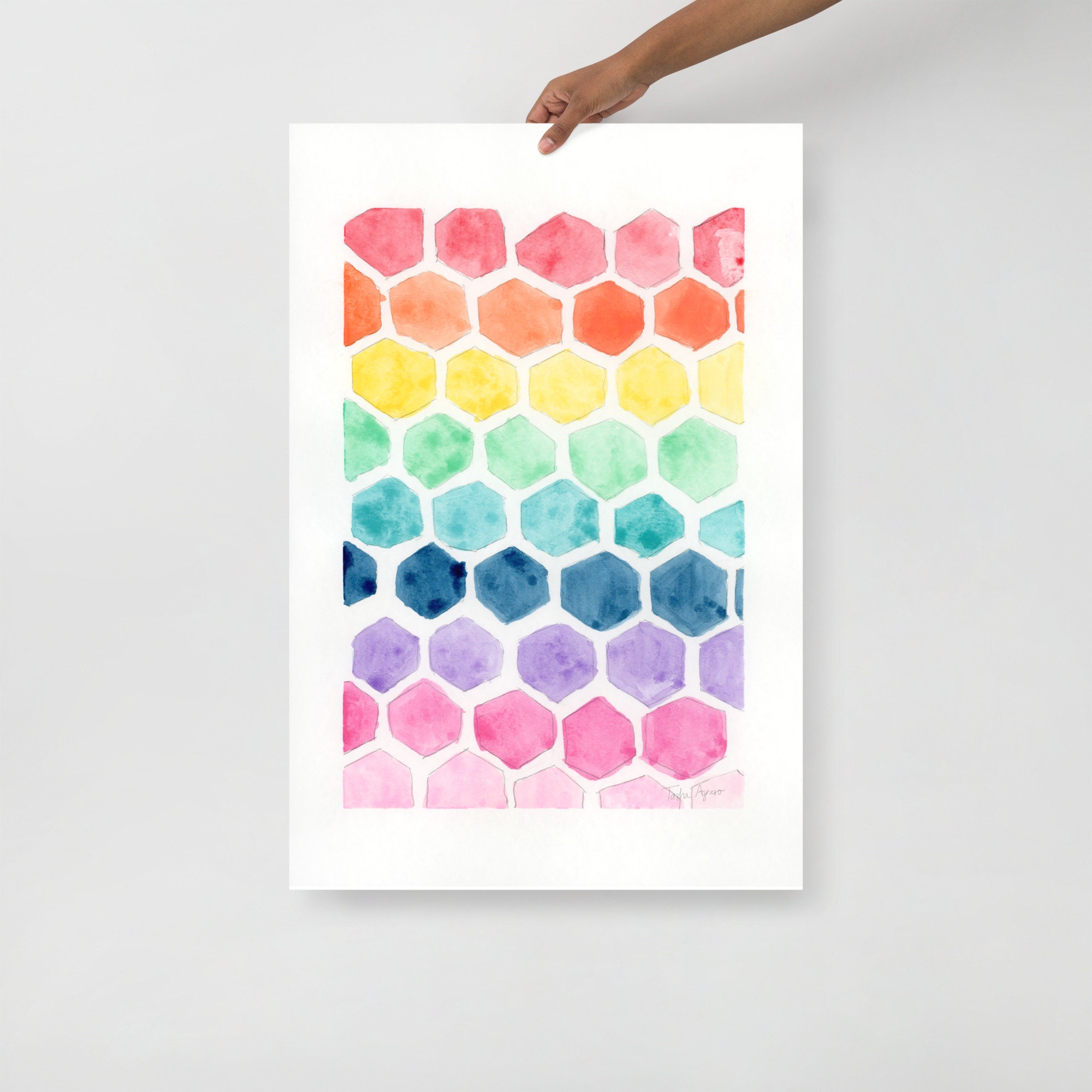 Colorful Abstract Hexagons Watercolor Art Print - Etsy
