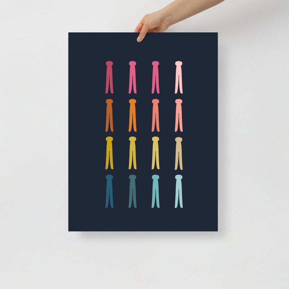 Laundry Room Art: Colorful Clothes Pins Art Print With Navy Blue ...