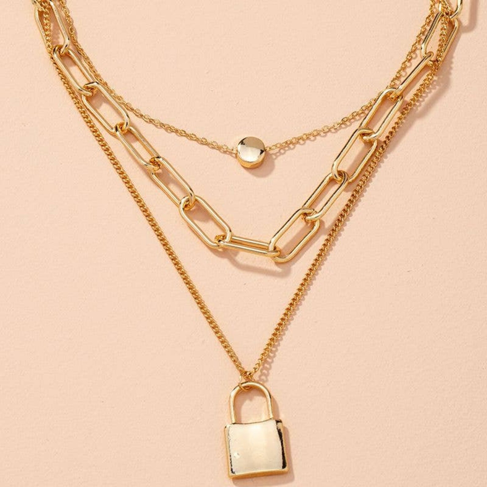 Gold Lock Charm Chain Link Necklace - Etsy
