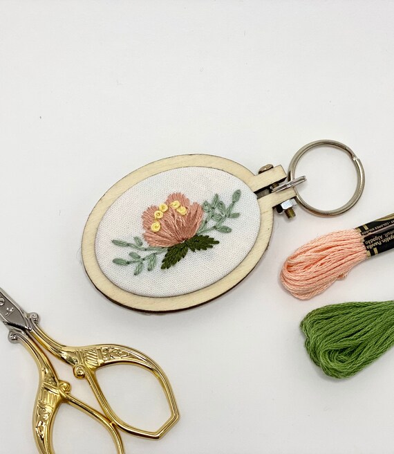 Single Flower Embroidered Keychain | Etsy