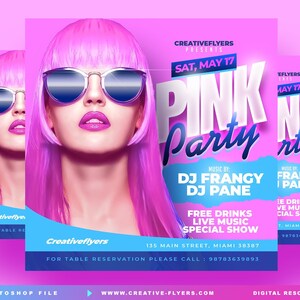 Pink Party Graphic Design | 4x4 Photoshop Flyer | Instagram Format - Etsy