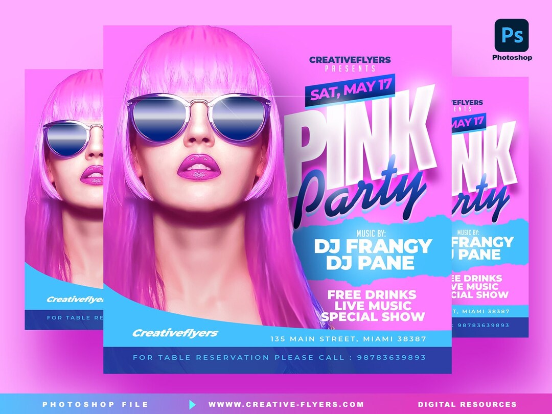 Pink Party Graphic Design | 4x4 Photoshop Flyer | Instagram Format - Etsy
