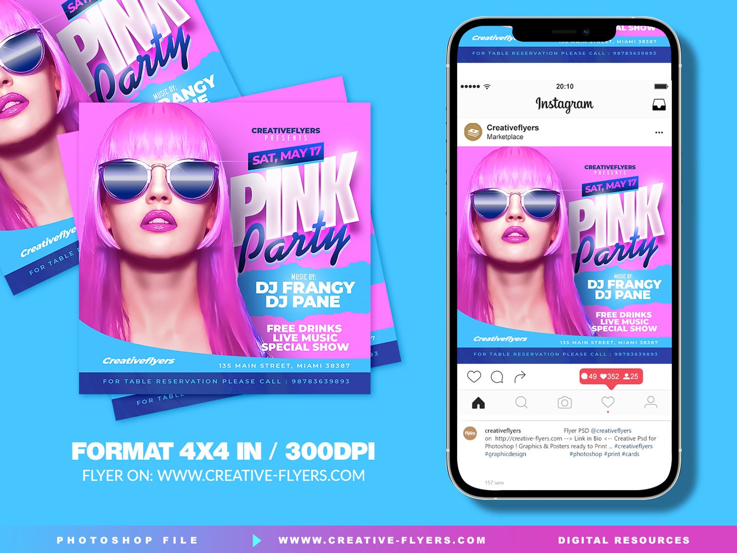 Pink Party Graphic Design 4x4 Photoshop Flyer Instagram - Etsy
