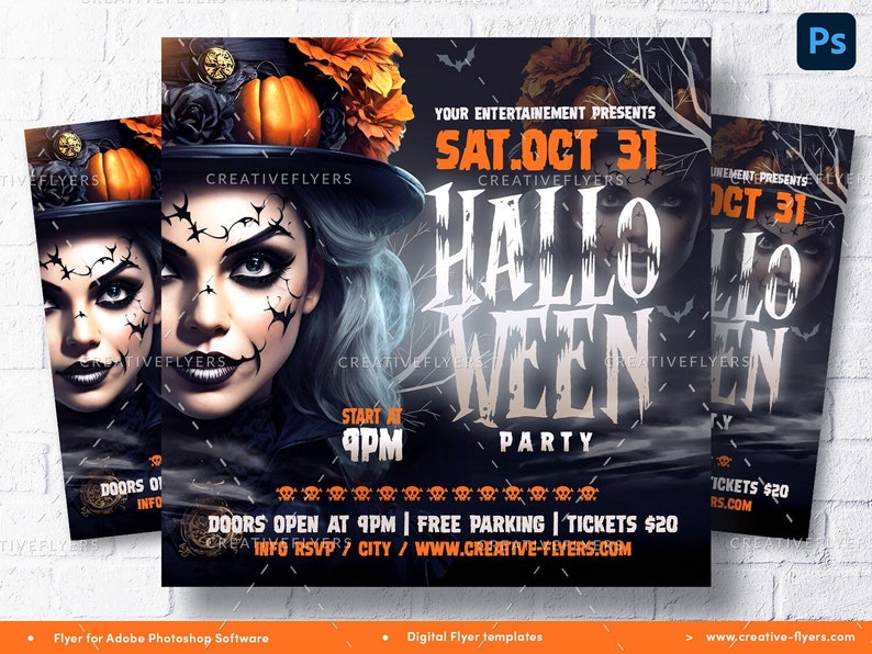 Halloween Party Flyer, October Party Flyer, Phiotoshop Flyer, Witch ...