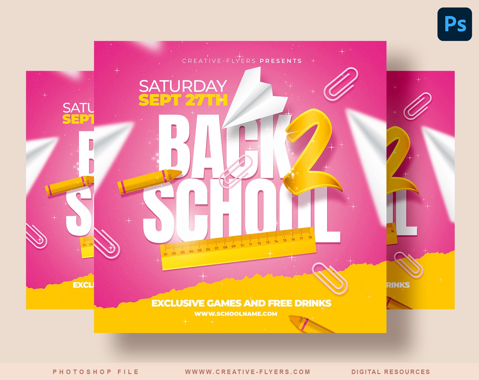 Back to School Flyer Template 4x4 Photoshop Graphic | Etsy
