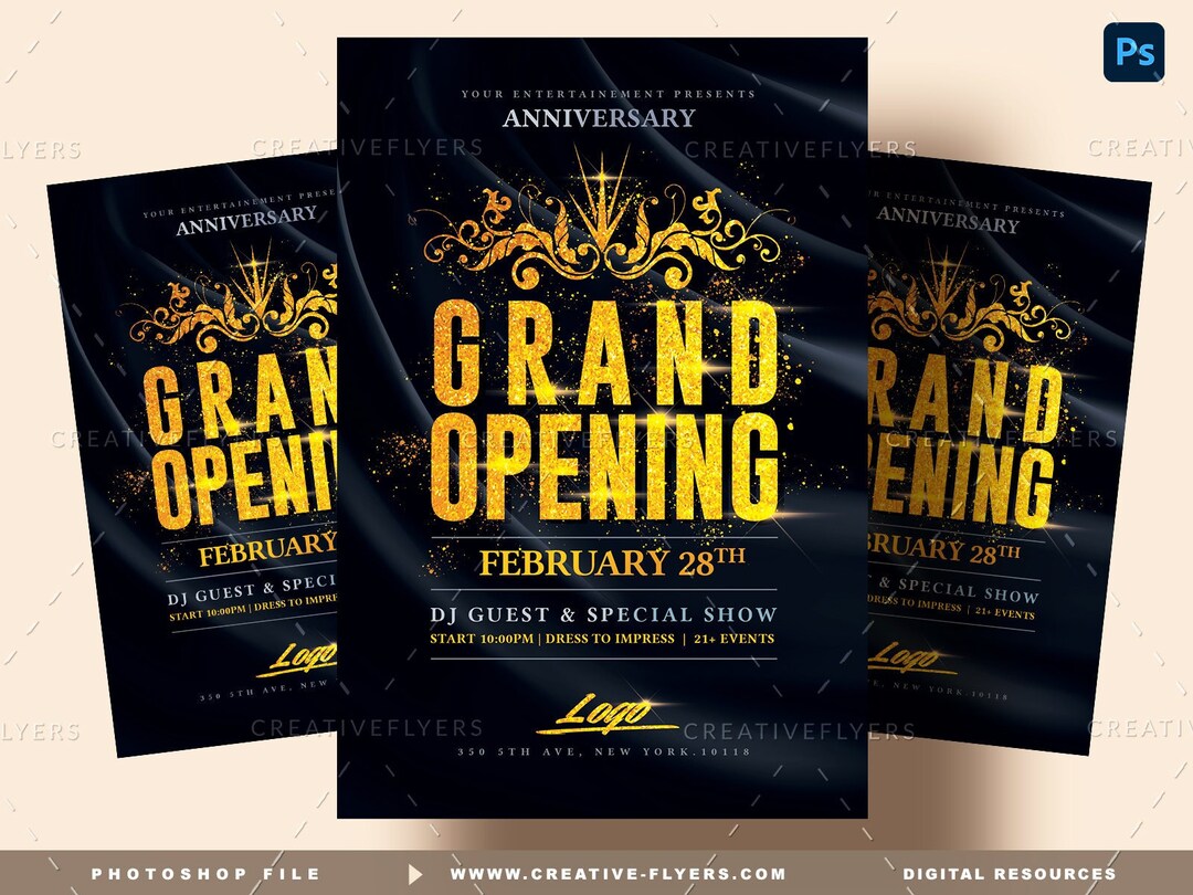 Opening Party Flyer, Photoshop Psd Template, Instant Download, Elegant ...
