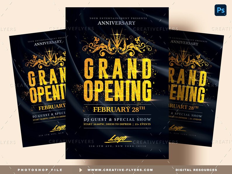 Opening Party Flyer, Photoshop Psd Template, Instant Download, Elegant ...