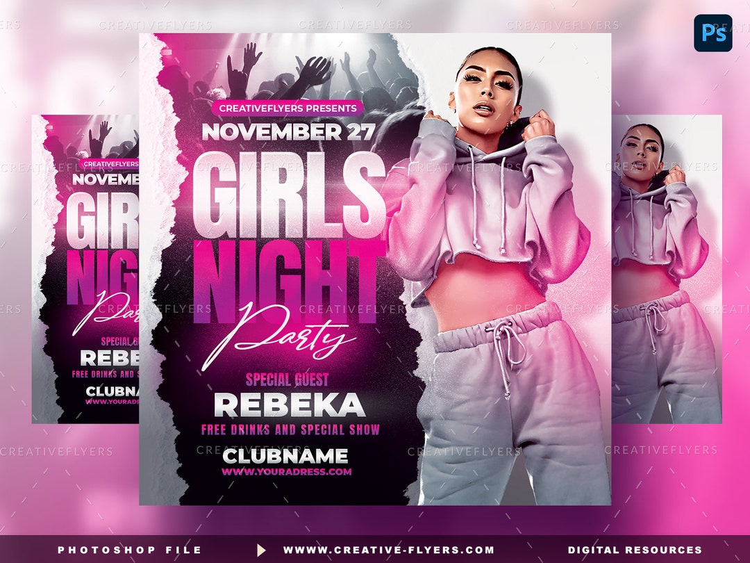 Girls Night Flyer 4x4 Photoshop Design Editable Flyer - Etsy