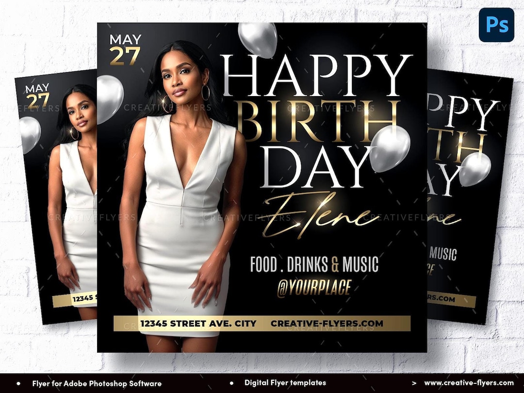 Birthday Flyer Template, Editable Birhtday Invitation, Elegant Birhtday ...