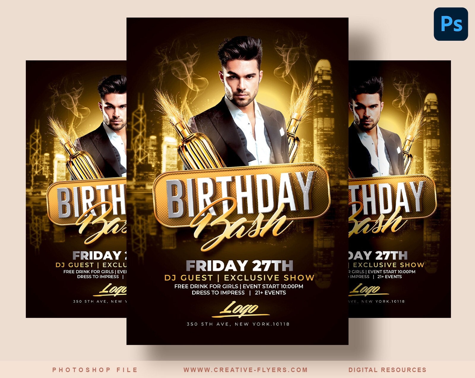 Birthday Party Flyer Photoshop Psd Instant Download Editable Invitation Nightclub Template