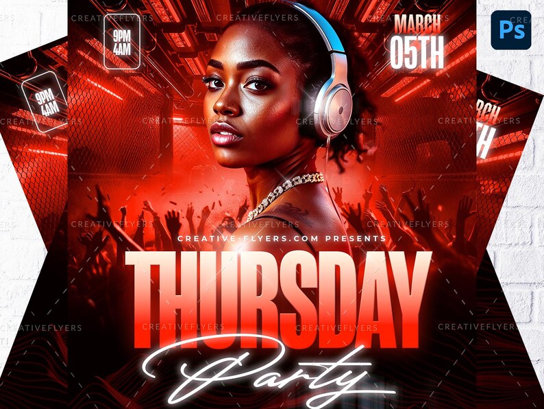 Nightclub Flyer Design | 4x4 Photoshop Template | Editable Flyer ...