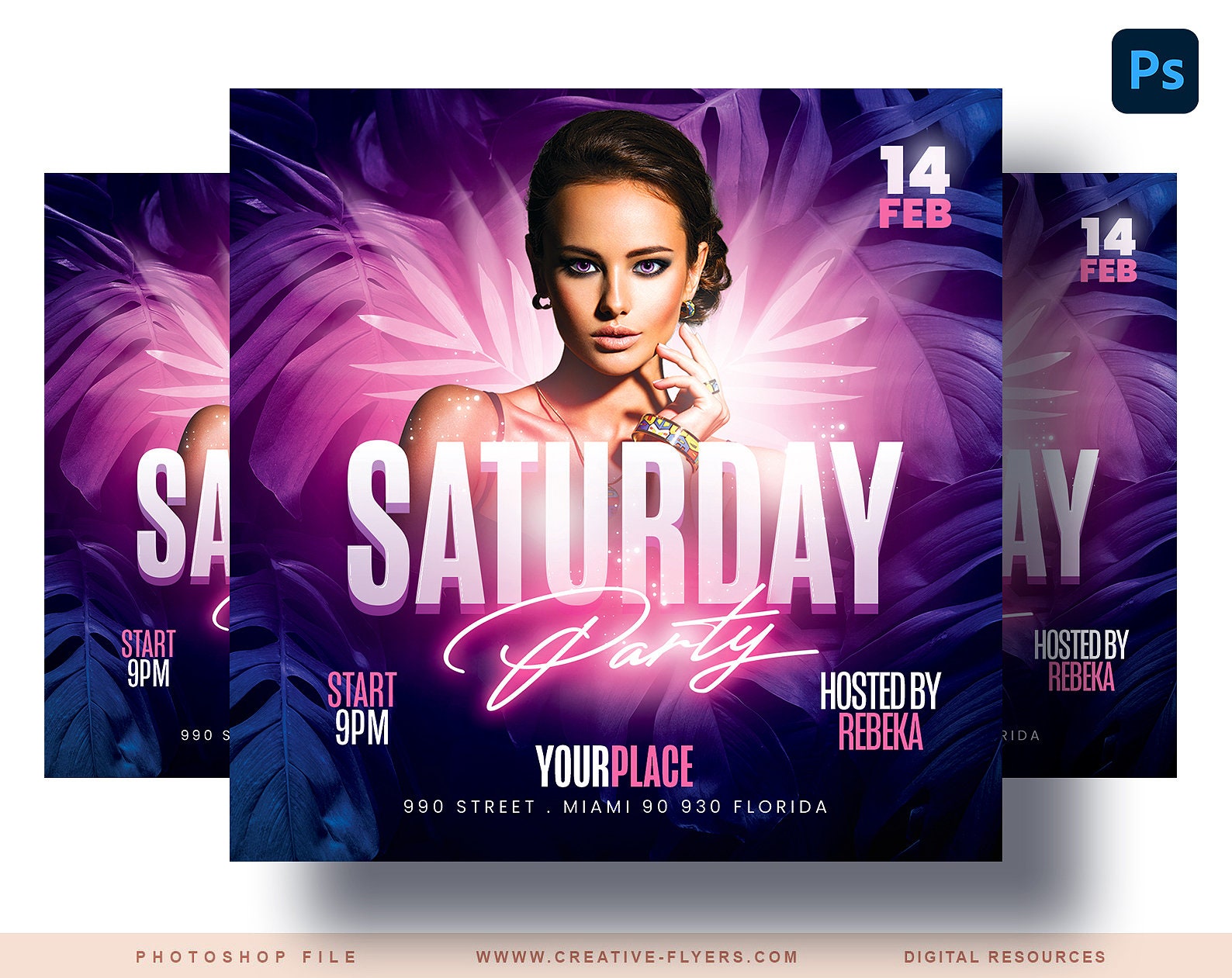 Summer Night Club Party Flyer 4x4 Social Media Photoshop | Etsy
