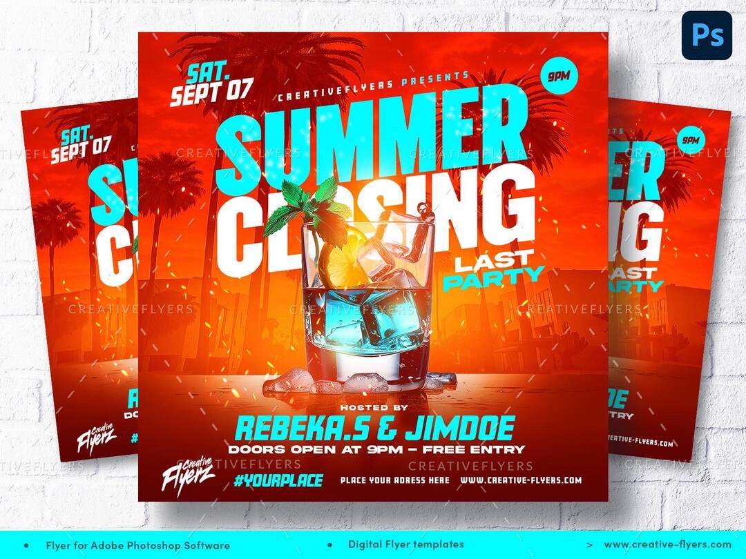 Summer Closing Flyer | 4x4 Photoshop Design| Editable Flyer | Instant ...