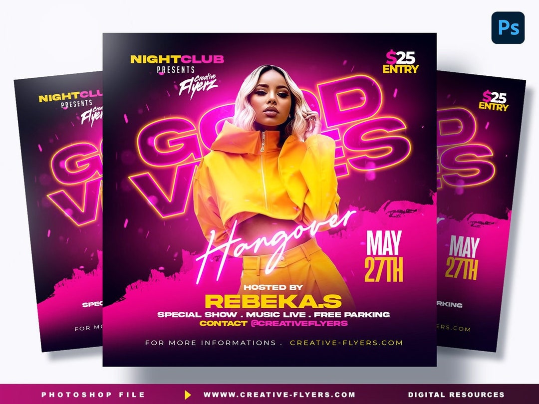 Nightclub Party Flyer 4x4 Photoshop Design Editable Flyer Instant ...