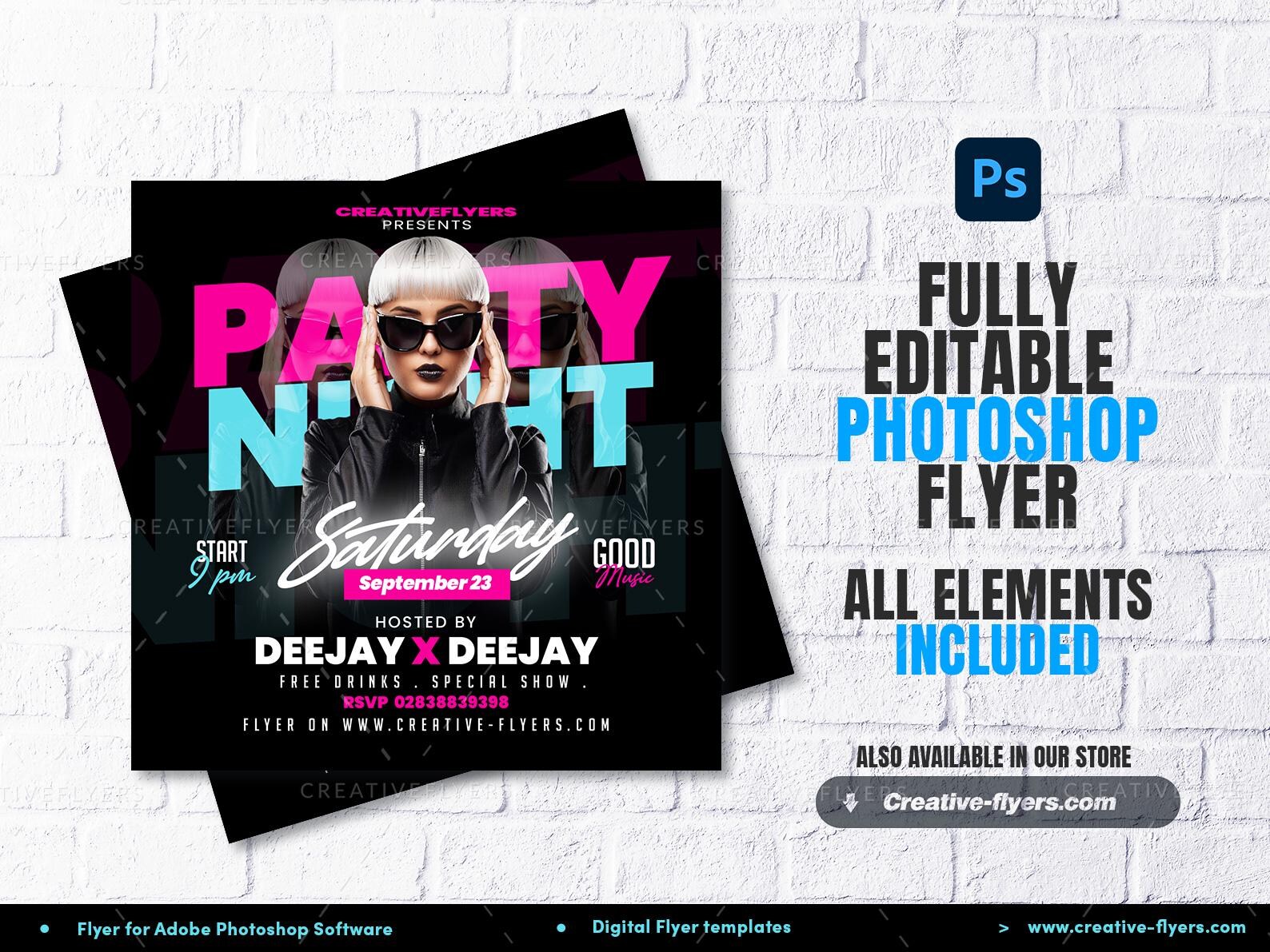 Club Party Flyer Design: 4x4 Photoshop Template (digital Download) - Etsy