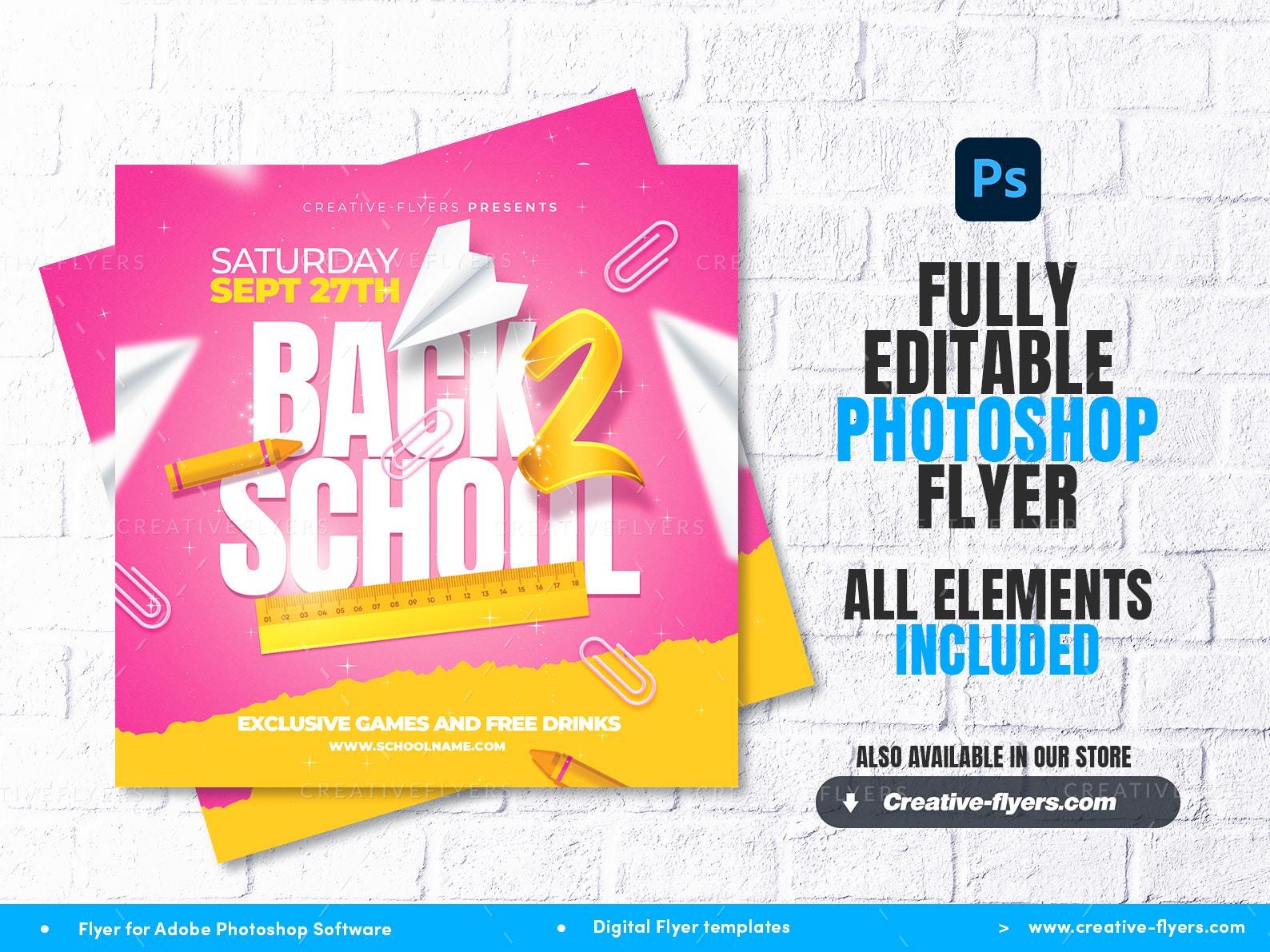 Back to School Flyer Template: 4x4 Photoshop Graphic (PSD File) - Etsy
