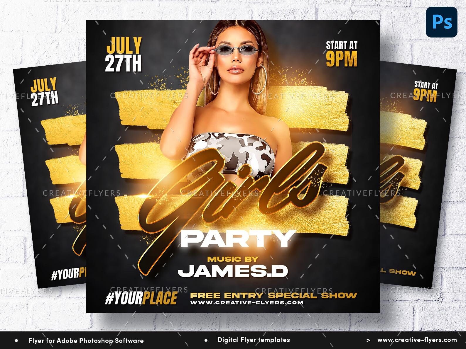 Girls Party Flyer, Black and Glod Party Flyer, Club Flyer, Elegant ...