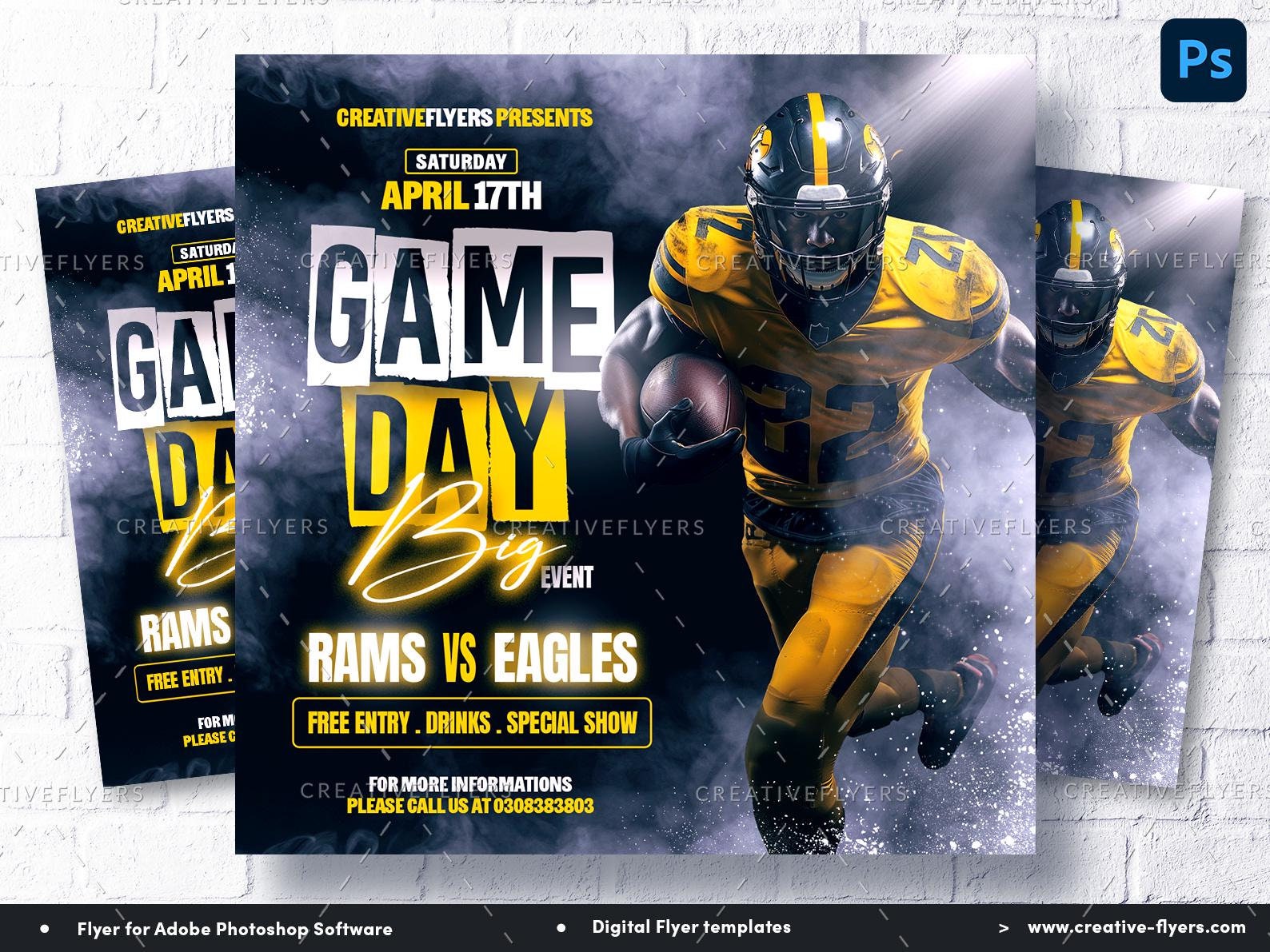 Game Night Football Flyer, Psd Template, Photoshop Flyer, Super Bowl ...