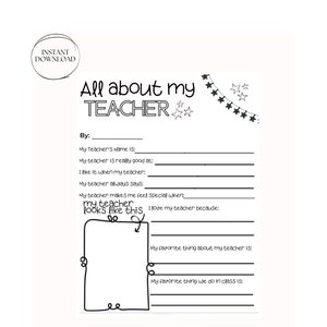 Teacher Gift, Teacher Appreciation Week Printable, Teacher Survey ...
