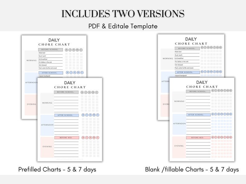 Kids Daily School Checklist Schedule Printable, Editable Chore Chart ...
