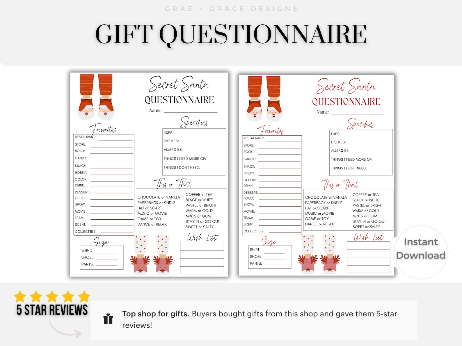 Kids Secret Holiday Gift Exchange Questionnaire Printable PDF for Kids ...
