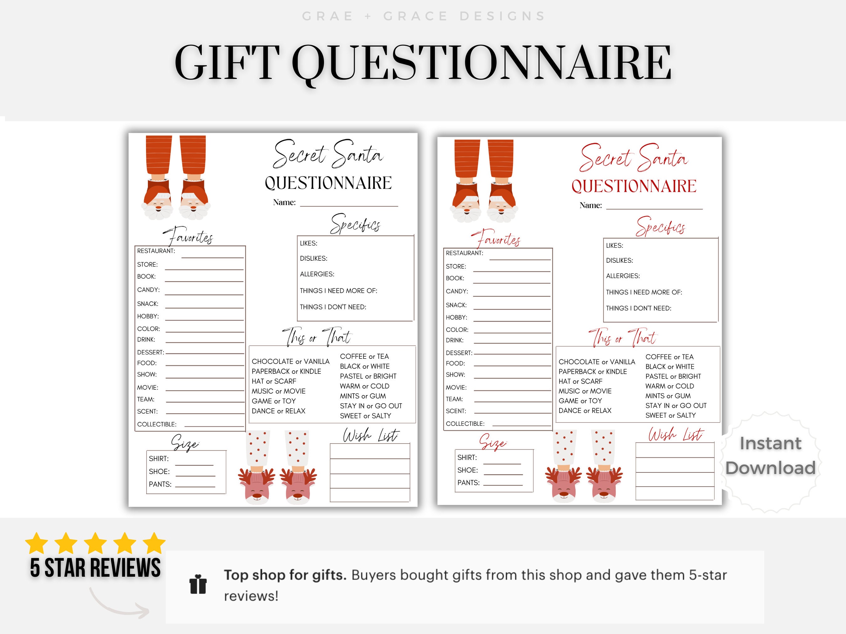 Kids Secret Holiday Gift Exchange Questionnaire Printable PDF for Kids ...