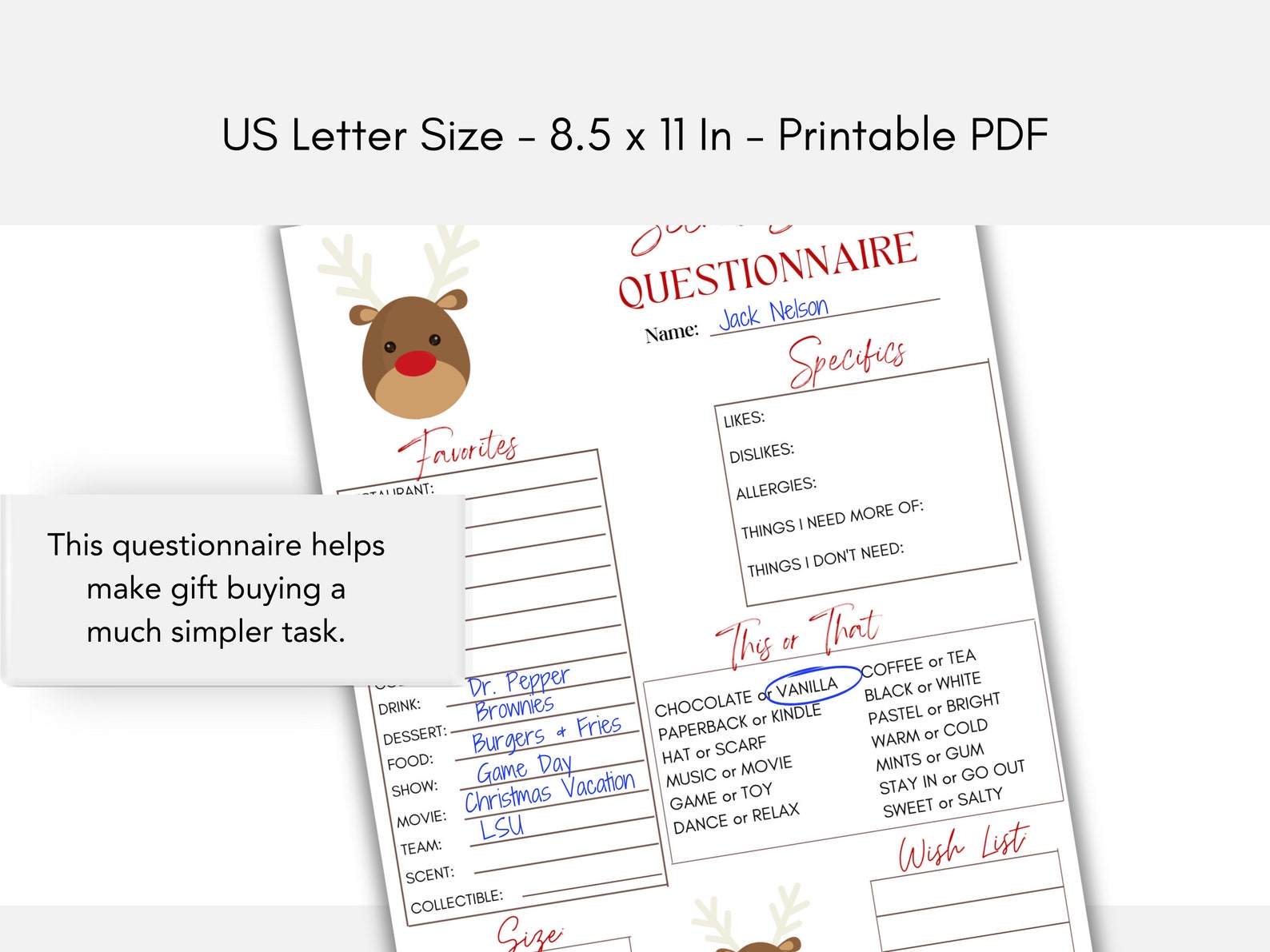 Secret Holiday Gift Exchange Questionnaire Printable PDF for Kids ...