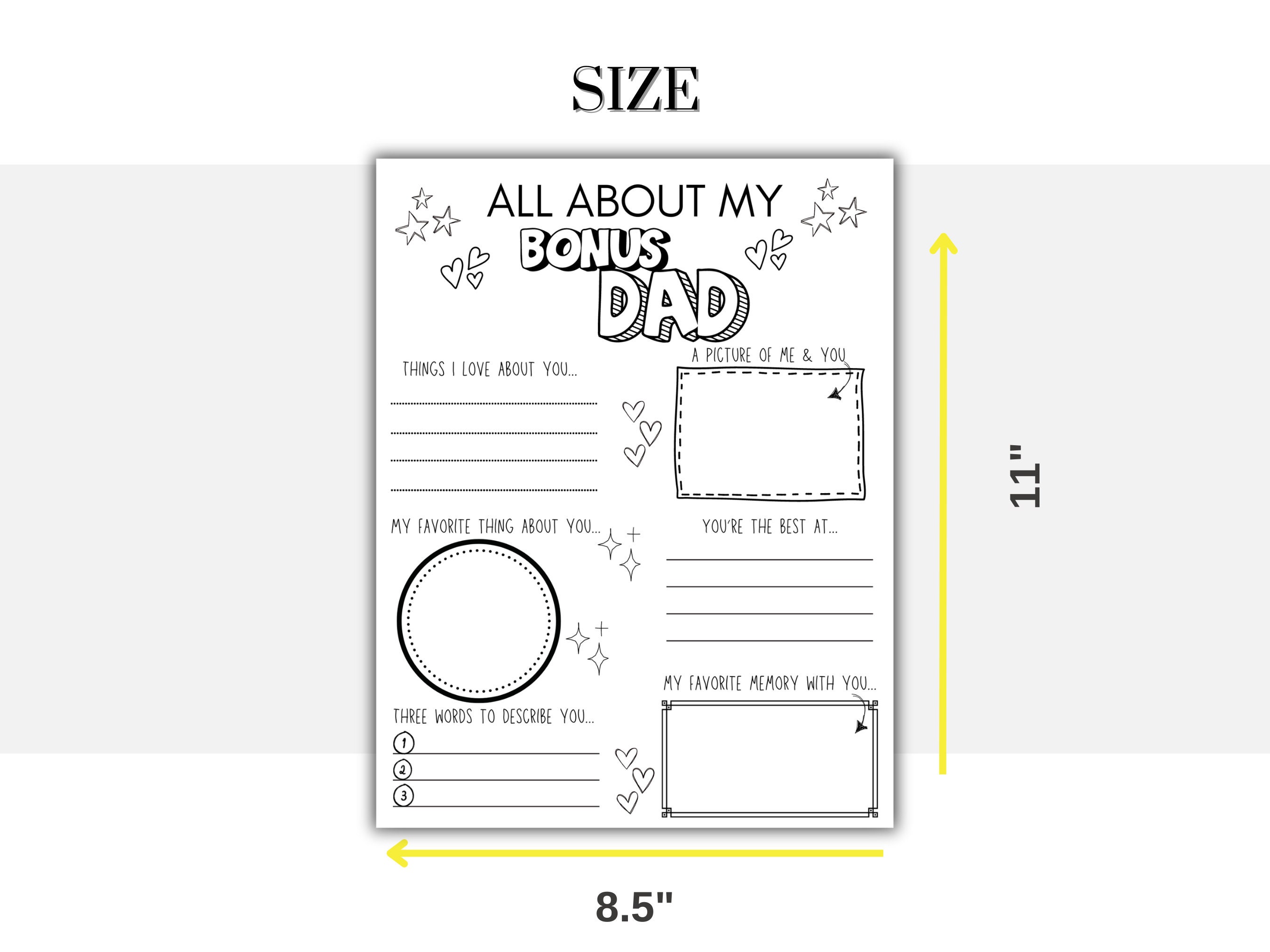 Bonus Dad Father's Day Printable All About My Bonus Dad Father's Day ...
